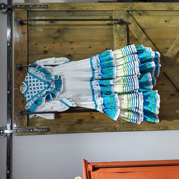 Vintage | Dresses | Mexican Ballet Folklorico Practice Dance White Blue ...